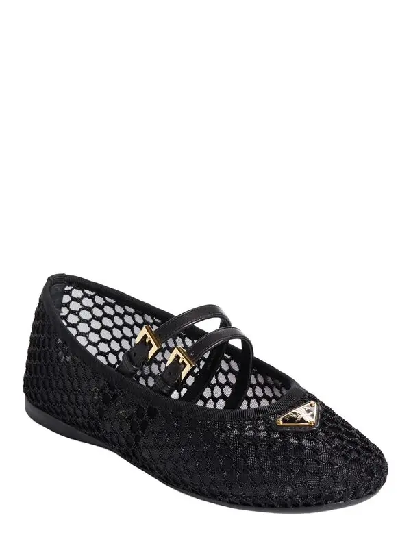 Prada Mesh Mary Jane Ballerina Flat - Nero