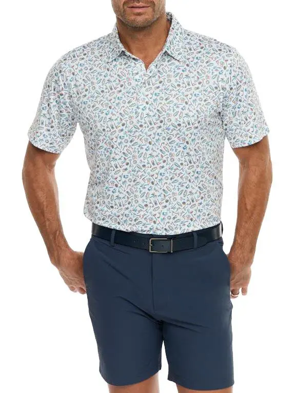 Robert Graham Sunset Sips Short Sleeve Stretch Knit Polo - White Multi