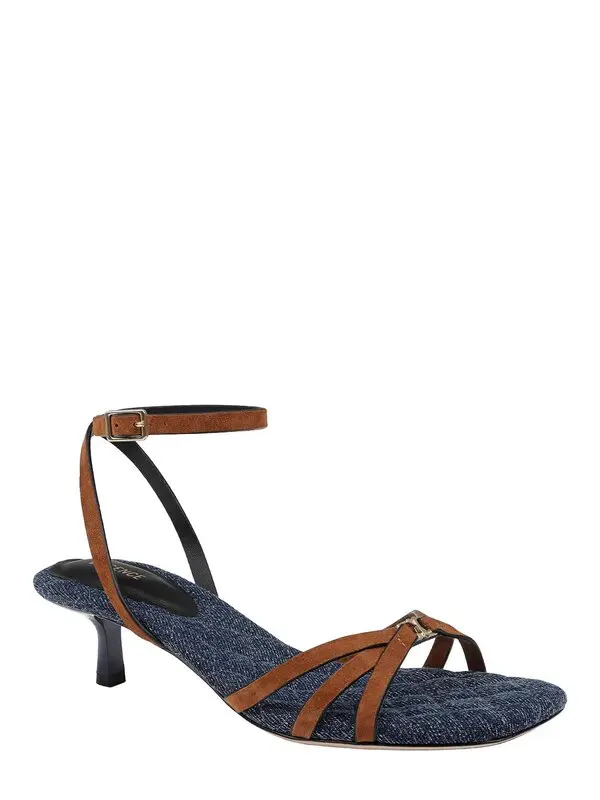L'Agence Genette Lizard-embossed Kitten Heel Sandal - Buckskin Suede