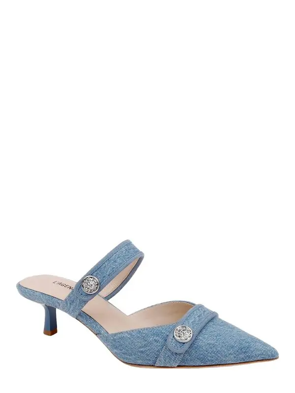 L'Agence Gilliane Mary Jane Mules - Light Denim