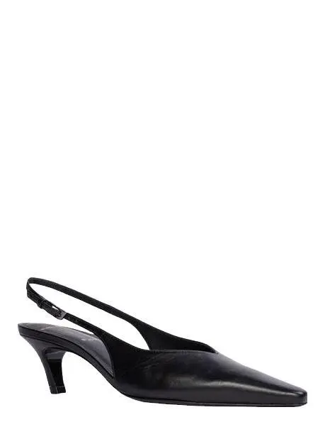 BLACK SUEDE STUDIO Lou Leather Slingback Kitten Heel Pumps - Black Nappa Leather