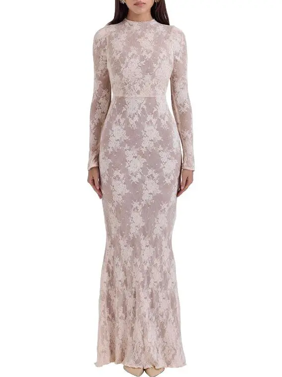 House Of Cb Isoline Lace Gown - Tender Peach
