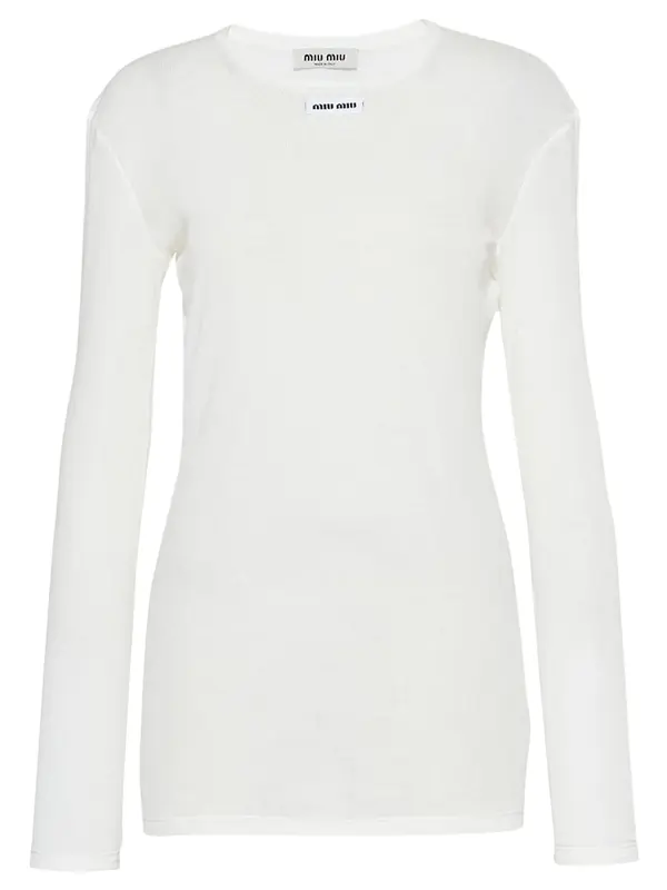 Miu Miu Long-sleeve Fitted Mini Dress - Bianco