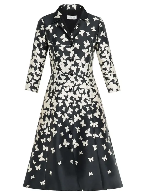 Rickie Freeman For Teri Jon Butterfly Mikado Midi Shirtdress - Black Silv