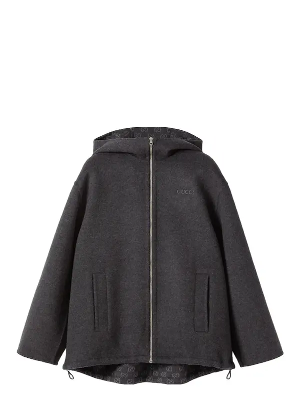 Gucci Embroidered Wool And Silk Hooded Jacket - Grey