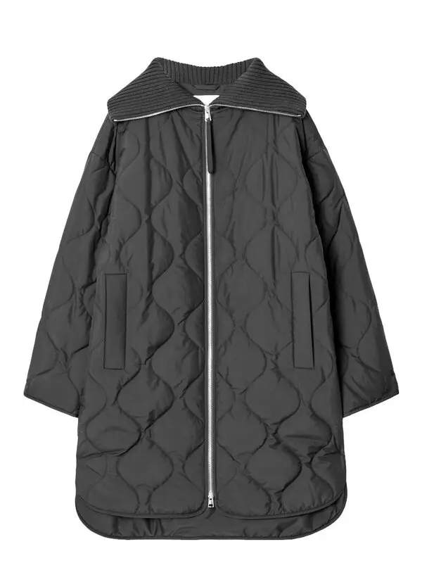 Cos Ribbed-collar Quilted Coat - Black