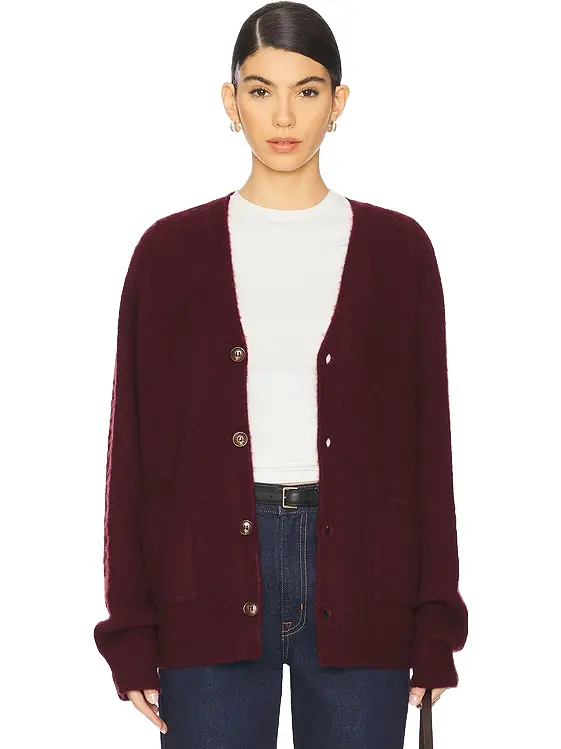 WAO Solid Brushed Cardigan - Burgundy