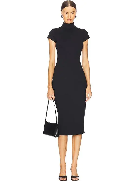 Susana Monaco Mock Neck Short Sleeve Dress - Black
