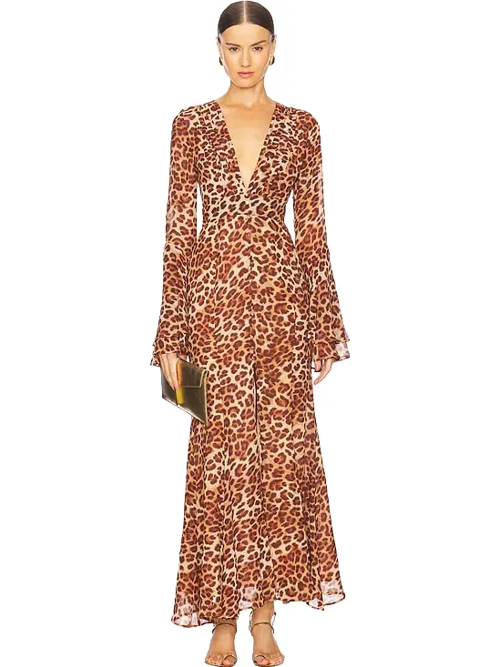 RUNAWAY THE LABEL Sari Maxi Dress - Leopard Print