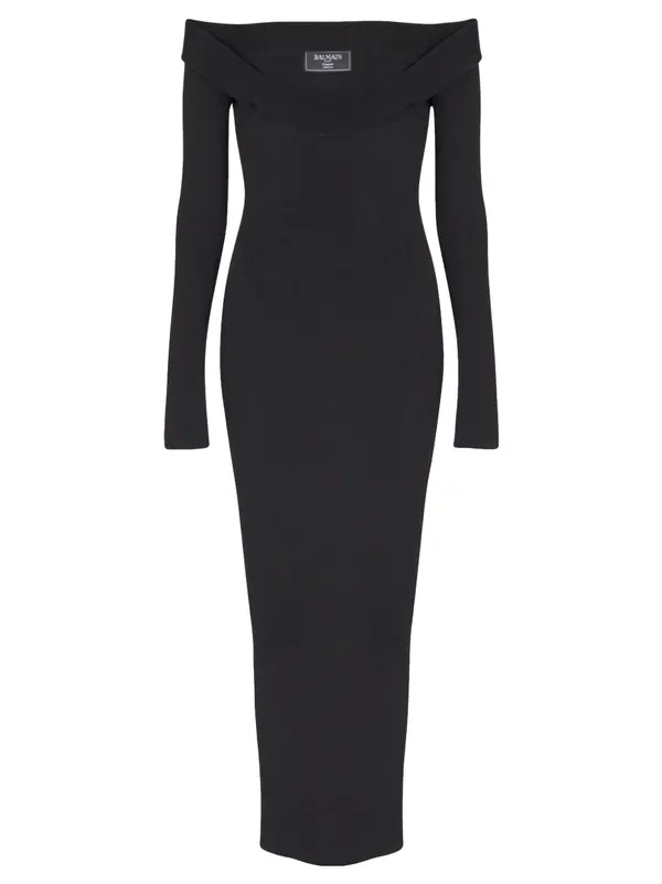 Balmain Ribbed-knit Maxi Dress - Black