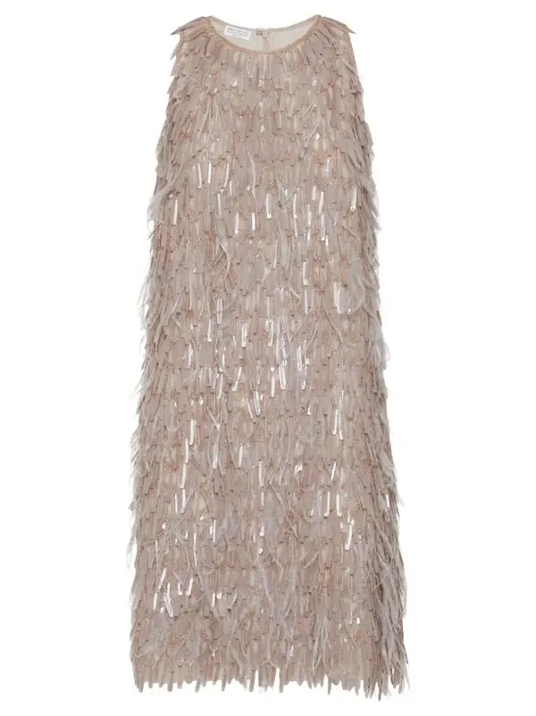 Brunello Cucinelli Embroidered Mini Dress - Neutrals