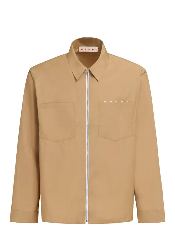Marni Logo-print Cotton Shirt Jacket - Neutrals