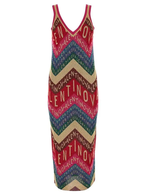 Valentino Garavani Chevron Lurex Dress - Red