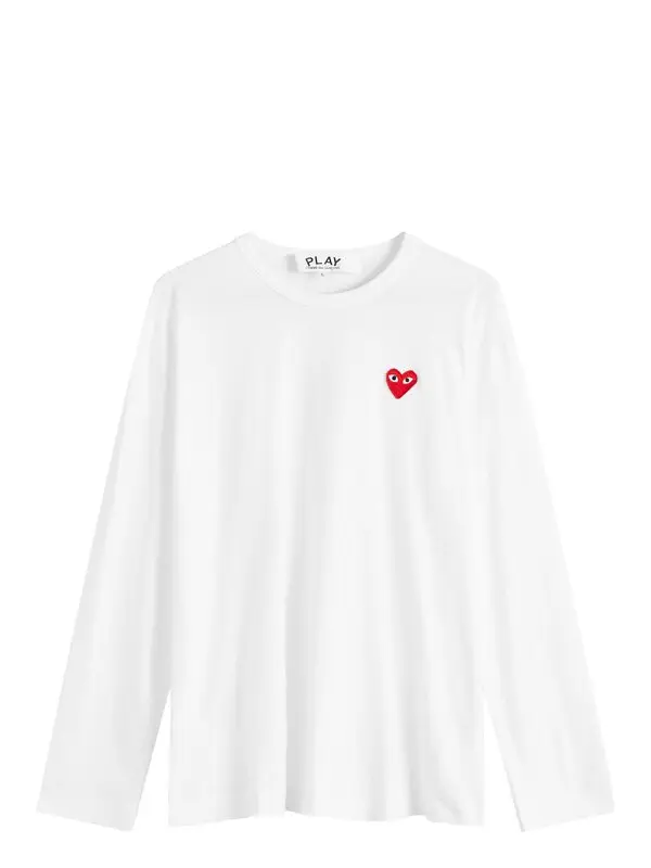 Play Comme Des Garcon Long Sleeve Basic Logo T-shirt - White/red