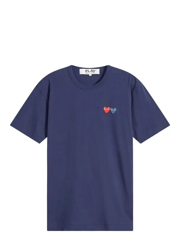 Play Comme Des Garcon Double Heart T-shirt - Navy