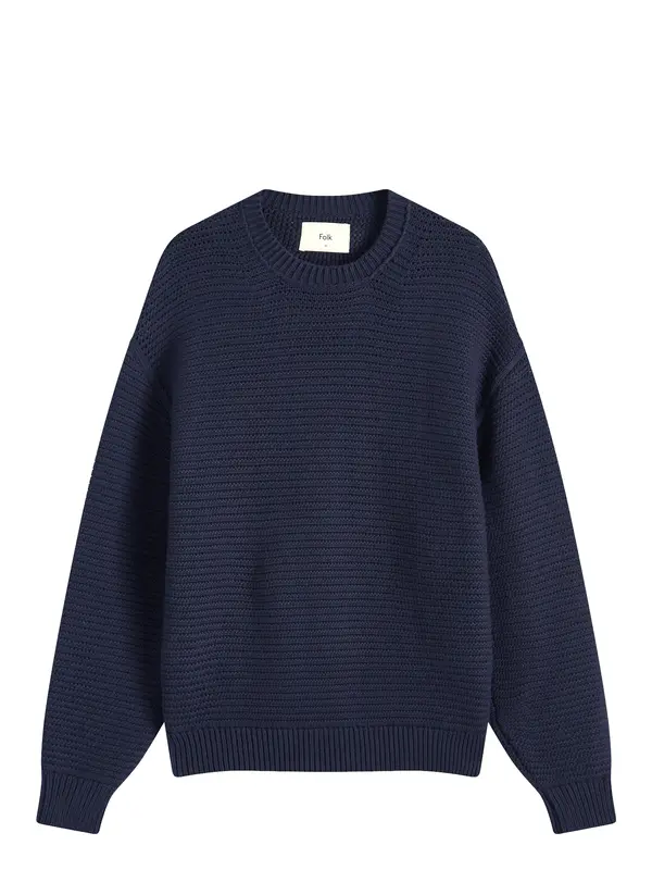 Folk Drop Shoulder Knit Jumper - Navy