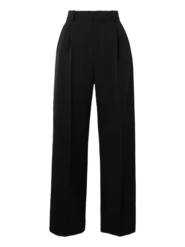 Saint Laurent Pleated Grain De Poudre Wool Straight-leg Trousers - Black