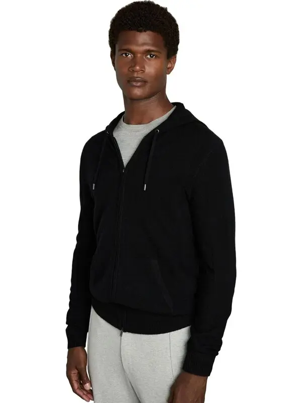 REISS Wool And Cashmere Zip-through Hoodie - Black