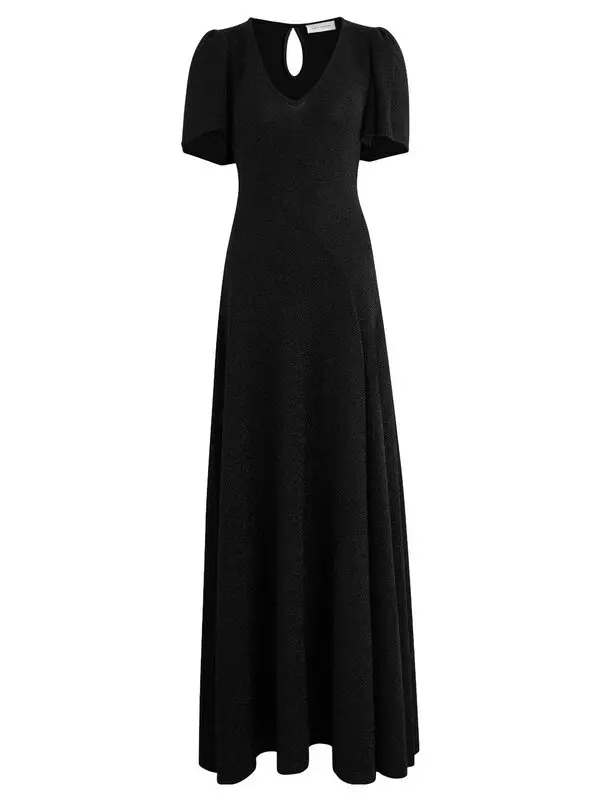 LUXE DE VALENTINA Fluted Lamé Maxi Dress - Black