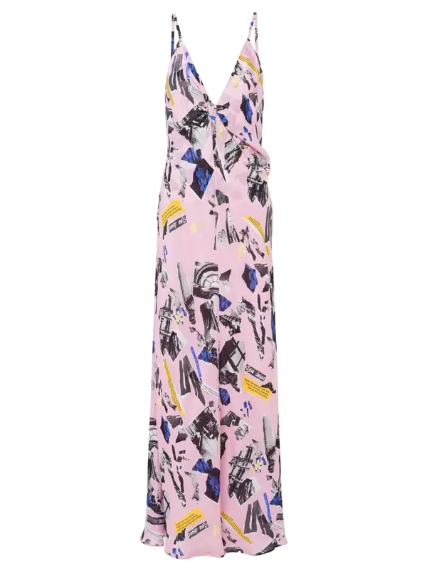 Moschino Newspaper Clippings-print Maxi Dress - Pink