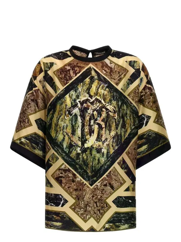 Roberto Cavalli Marble-print T-shirt - Green