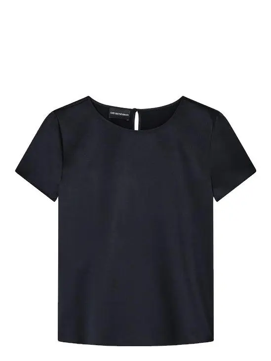 Emporio Armani Short-sleeved Silk Satin Blouse - Blue / Navy