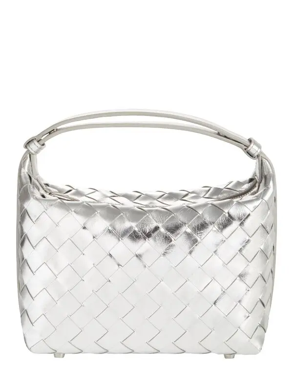 Bottega Veneta Mini Wallace Intrecciato Metallic Leather Shoulder Bag - 8101 Silver/ Silver