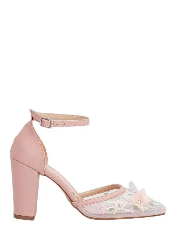 FOREVER & ALWAYS SHOES Ivy 3d Floral Lace High Block Heels - Blush