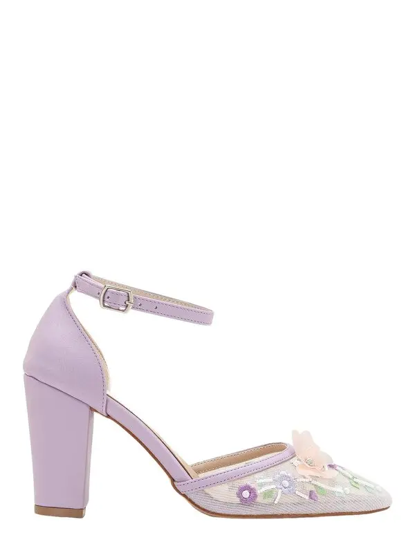 FOREVER & ALWAYS SHOES Ivy 3d Floral Lace High Heels - Lavender