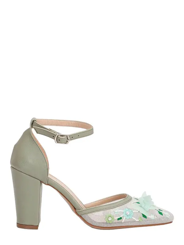 FOREVER & ALWAYS SHOES Ivy 3d Floral Lace High Heels - Sage Green