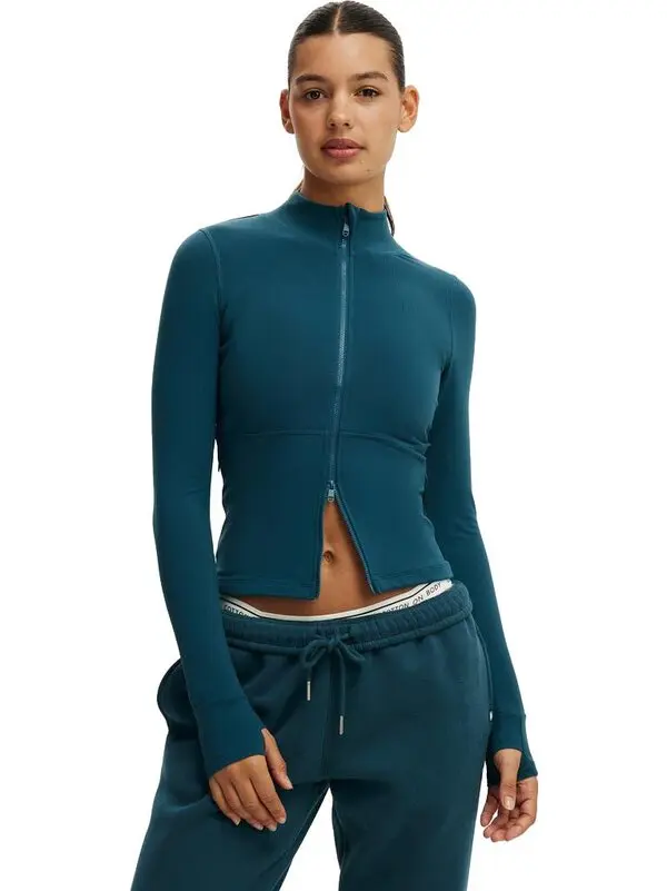 Cotton:on Active Core Zip Through Long Sleeve Top - Tidal Teal