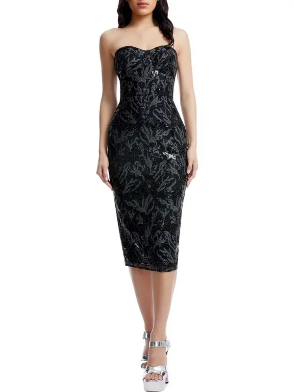 Dress The Population Irina Sequin Strapless Cocktail Dress - Black Multi