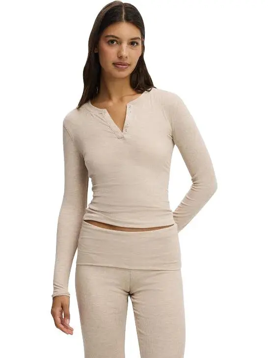 Cotton:on Airy Soft Henley Long Sleeve - Sesame Marle