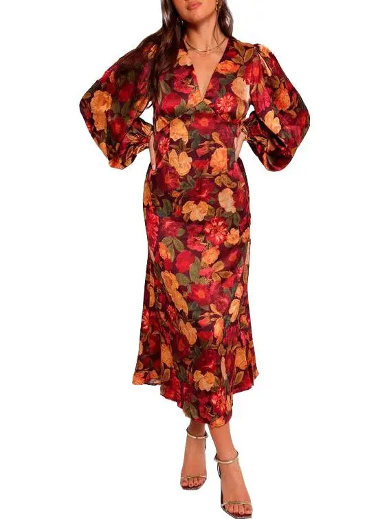 PETAL & PUP Zimmer Floral Satin Maxi Dress - Sangria Bloom