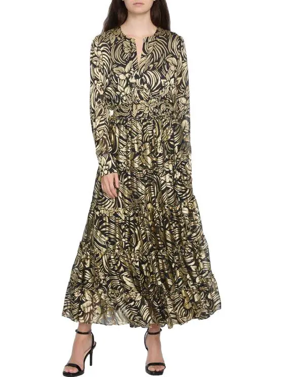 Elie Tahari Francesca Burnout Maxi Dress - Mystic Gold Floral Burnout