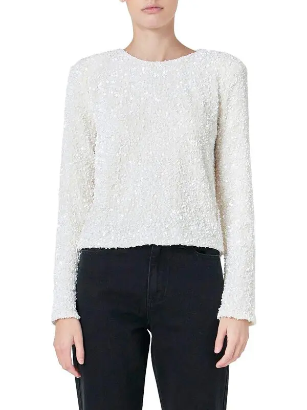 Endless Rose Sequin Long Sleeve Top - Ivory