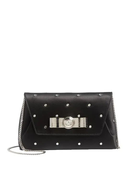 Versace Medusa 95 Crystal Embellished Satin Envelope Clutch - Black Palladium