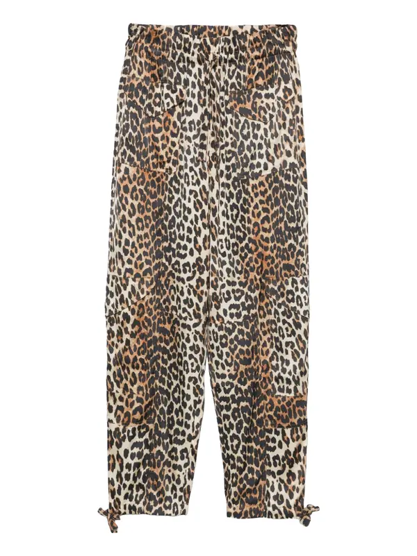 GANNI Leopard-print Satin Trousers - Brown
