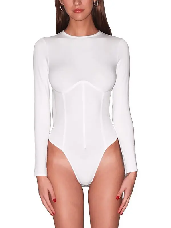 Fleur Du Mal Long Sleeve Corset Bodysuit - Ivory