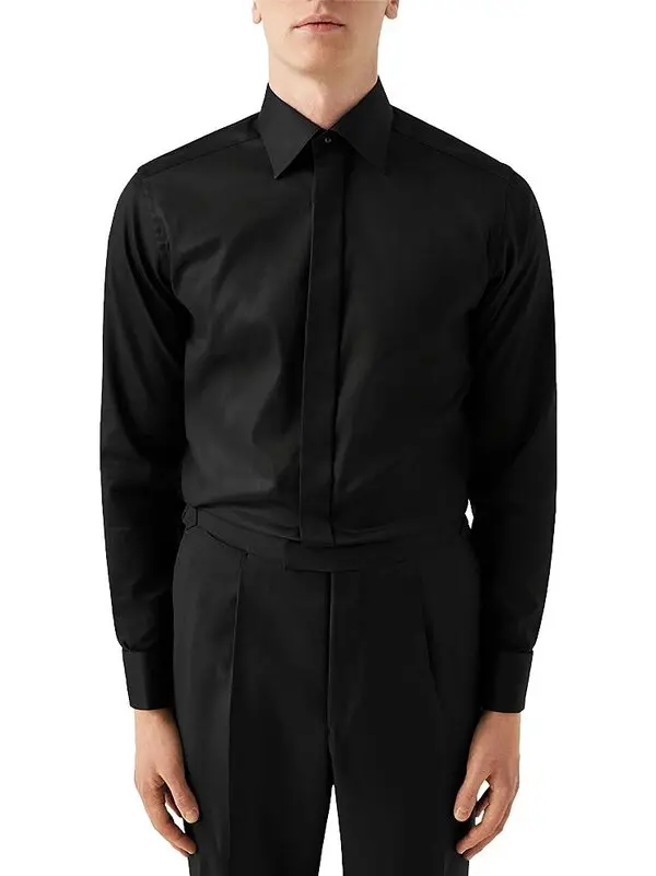 Eton Slim Fit Twill Fly Front Formal Shirt - Black