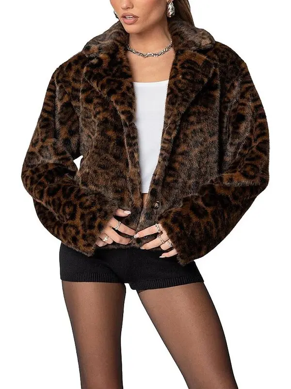 EDIKTED Leopard Print Jacket - Brown