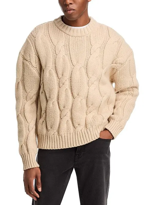 FRAME Chunky Regular Fit Cable Knit Wool Sweater - Natural
