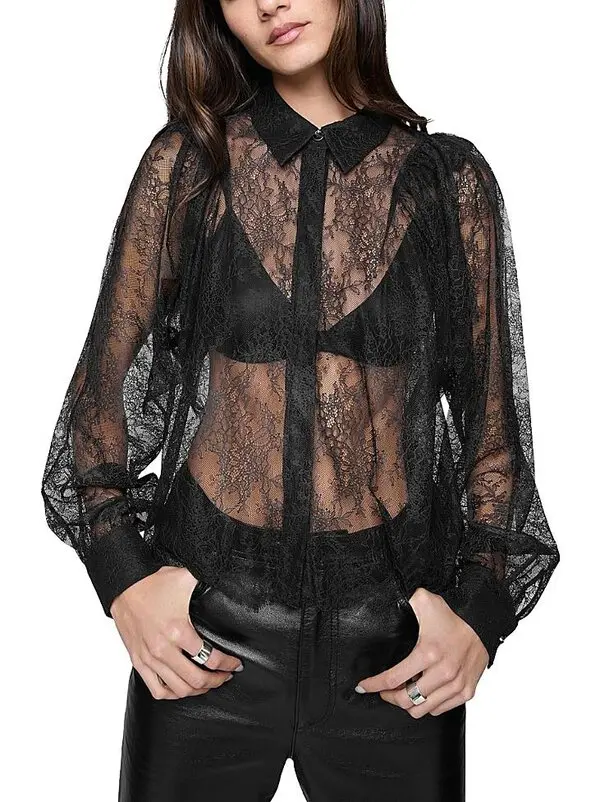 Rebecca Minkoff Cleo Lace Sleeve Shirt - True Black