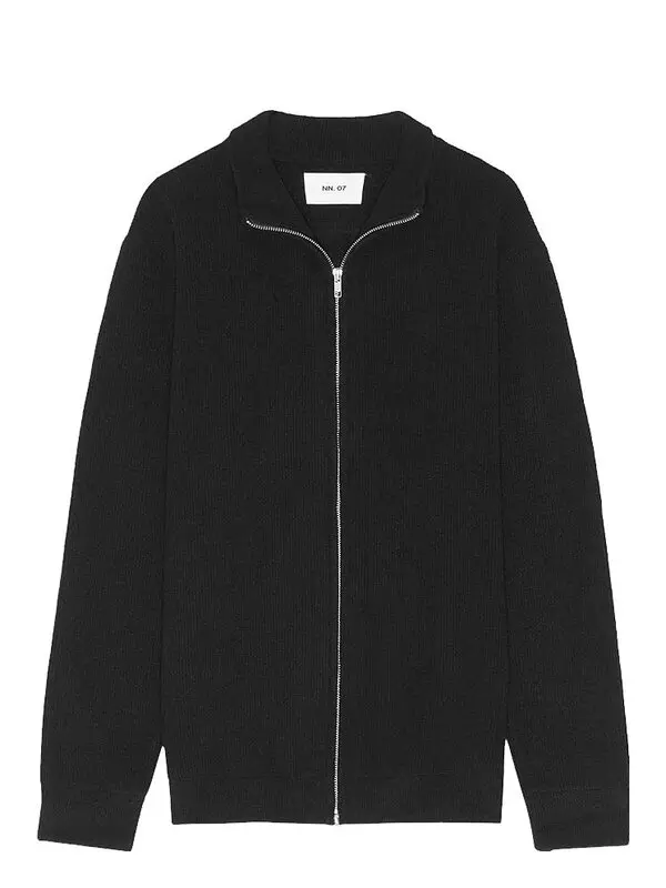 Nn07 Danny Full Zip Ribbed Sweater - Black