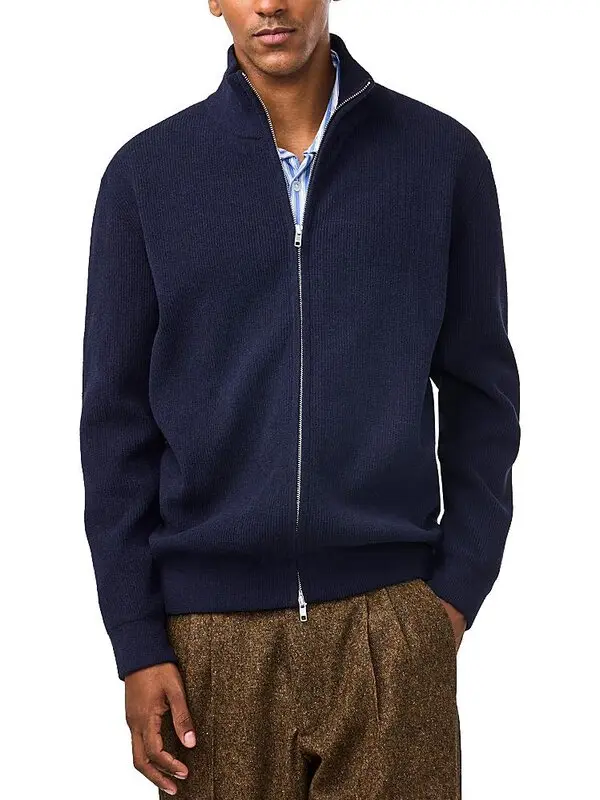 Nn07 Danny Full Zip Ribbed Sweater - Navy Blue