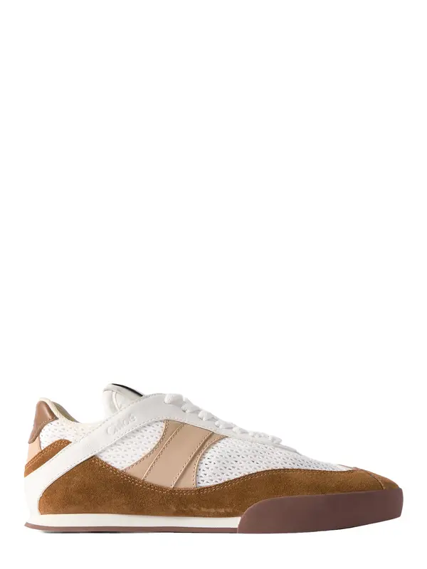 Chloé Kick Suede, Mesh, And Leather Sneakers - Brown