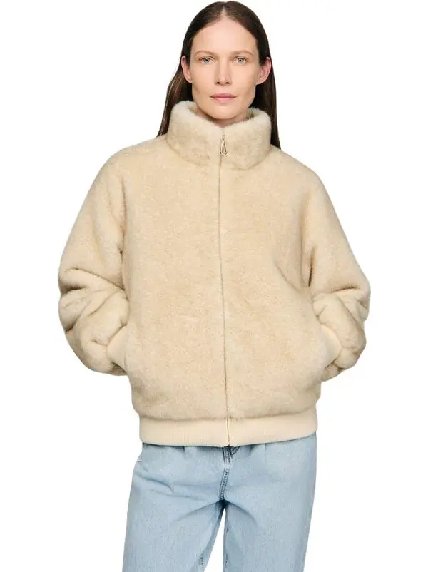 Sandro Faux Fur Jacket - Beige