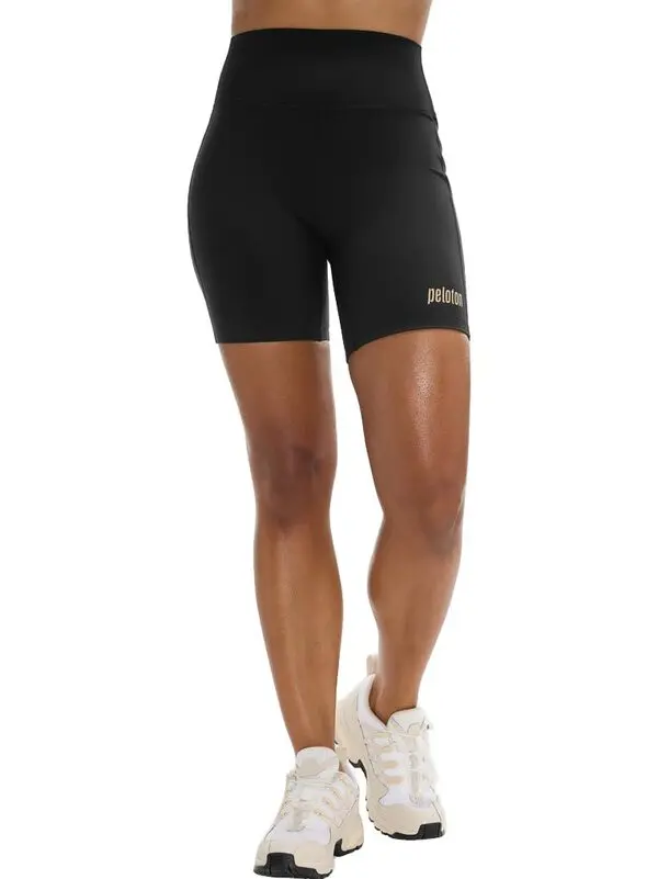 PELOTON Cadent 7" High Rise Pocket Bike Short - Black - Peloton Wordmark