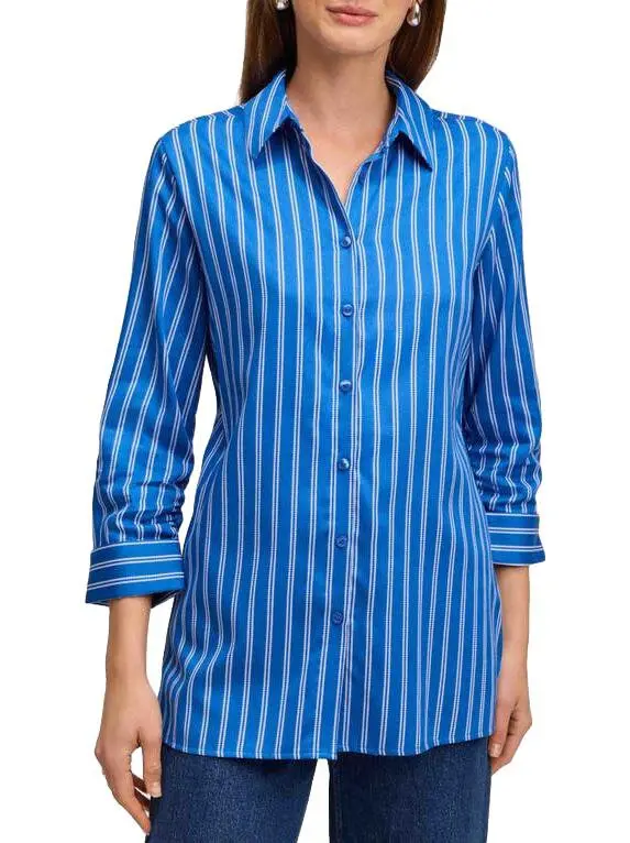Foxcroft Evelyn Stripe Button-up Shirt - Cobalt Blue/ White