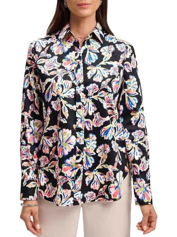 Foxcroft Meghan Floral Print Button-up Shirt - Black Multi